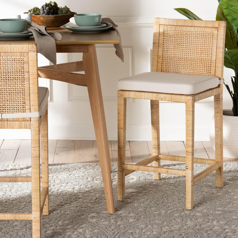 Bayou Breeze Sofia Modern and Contemporary Natural Wood and Rattan Counter Stool & Reviews | Wayfair